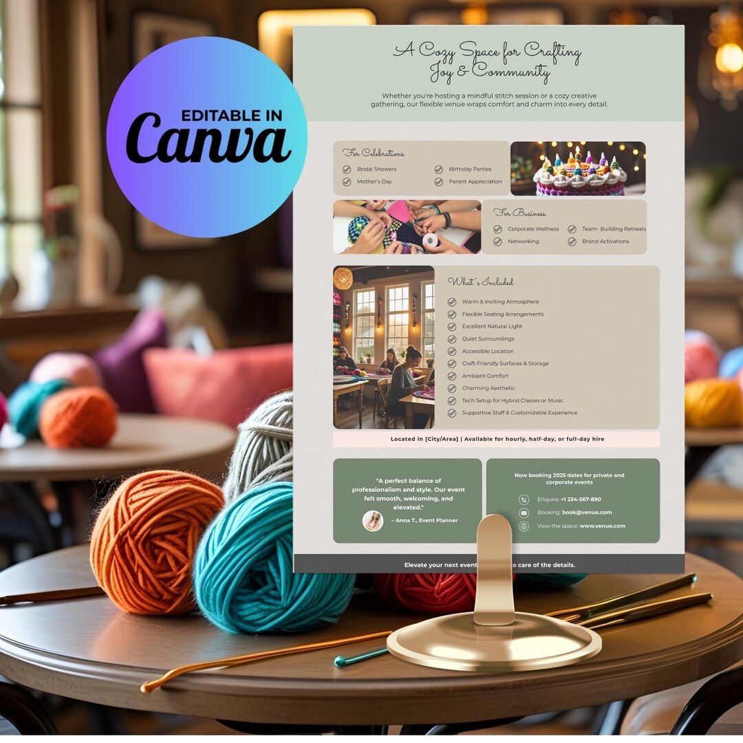 Crochet Event Space Flyer Template: Editable Venue Rental Ad (digital ...