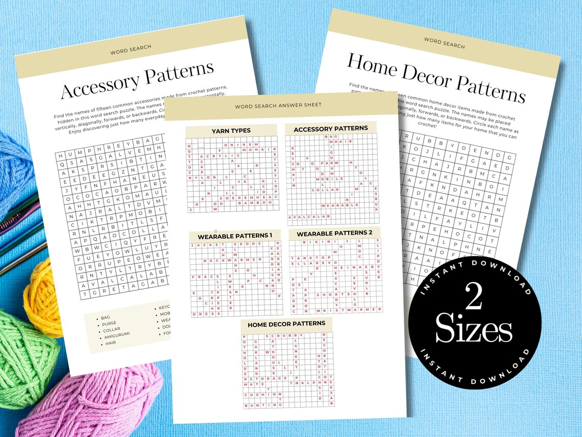 PRINTABLE + EDITABLE Crochet Word Search Sheets | Printable Trivia ...