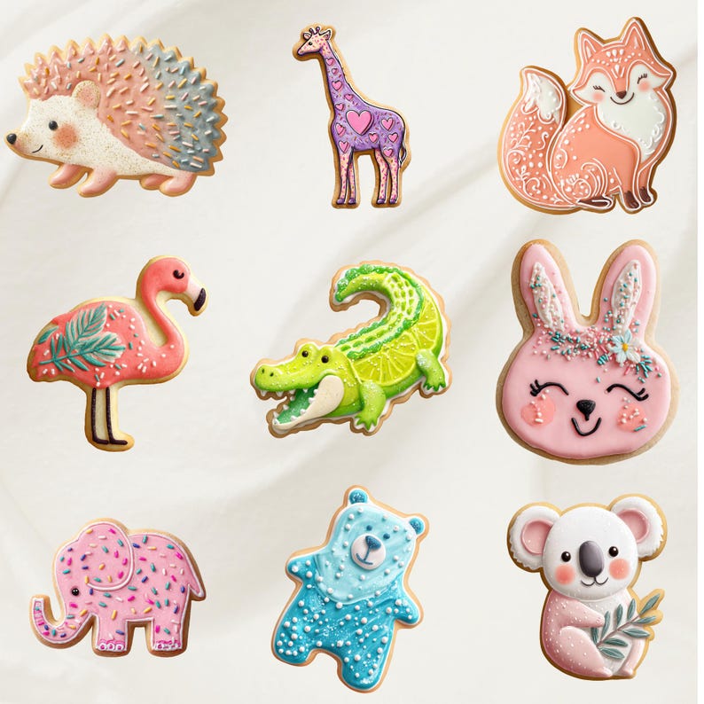 Frosted Animal Cookie Clipart Bundle: Kawaii PNG Graphics (commercial ...