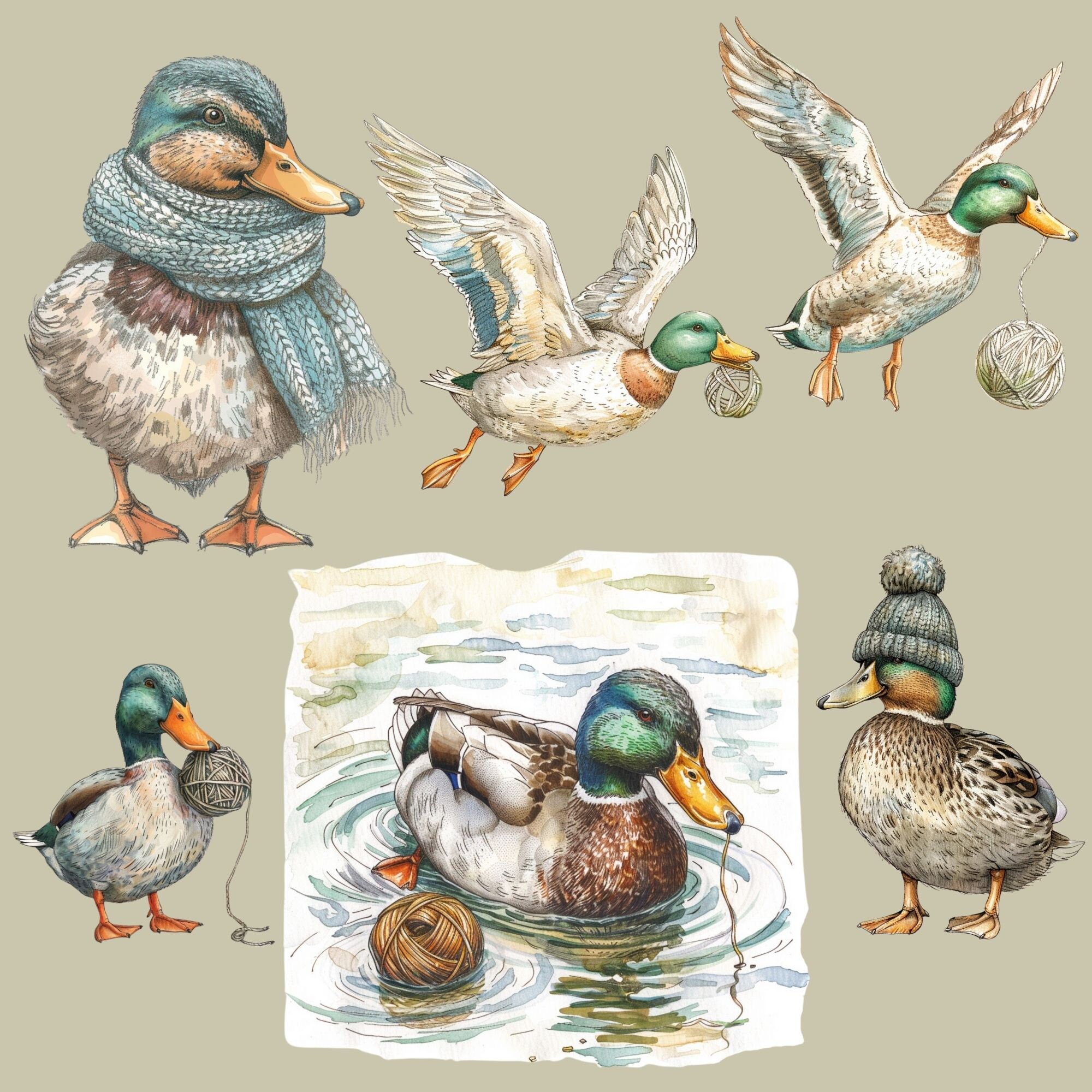 More Mallards With Yarn Clipart Pack | Mallard Duck Clipart | Card ...