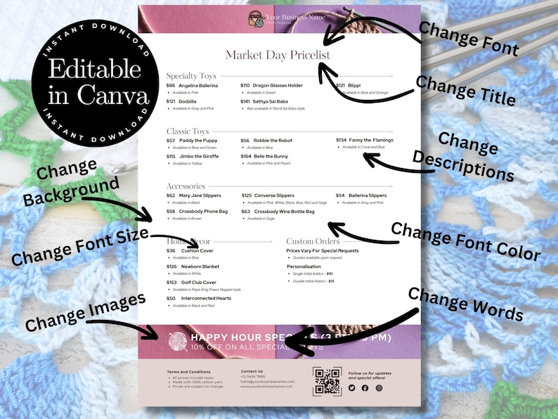 Crochet Market Price List Template: Editable Canva Edition (digital ...