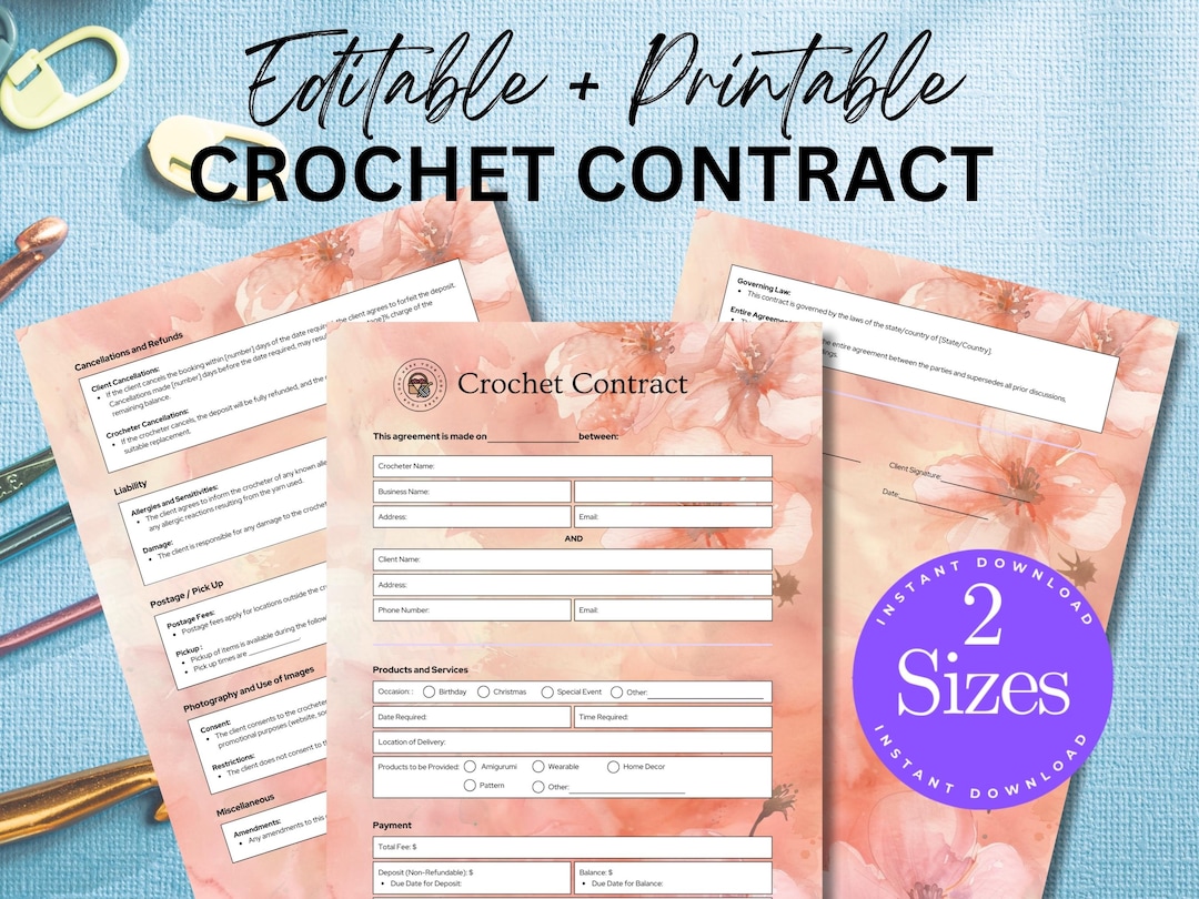 Crochet Contract Form: Editable Template, Custom Order (PDF) - Etsy