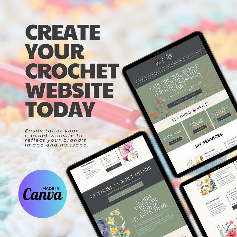 Floral Crochet Business Canva Website Template (digital Download) - Etsy UK