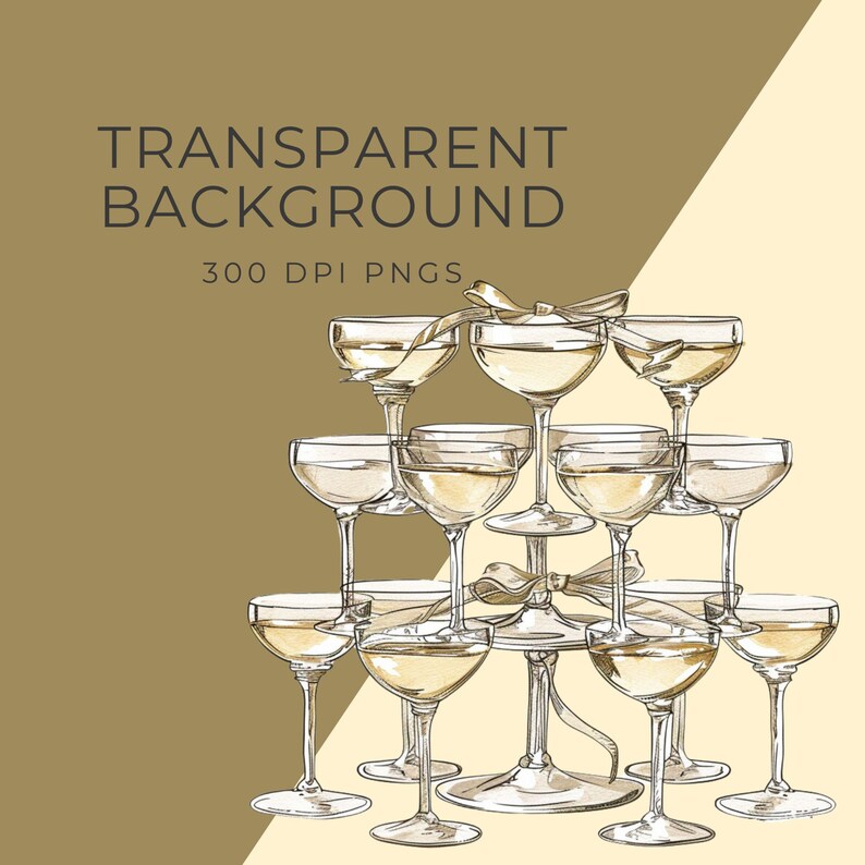 Champagne Towers With Yarn Clipart Pack: Wedding Celebration Art (PNG ...