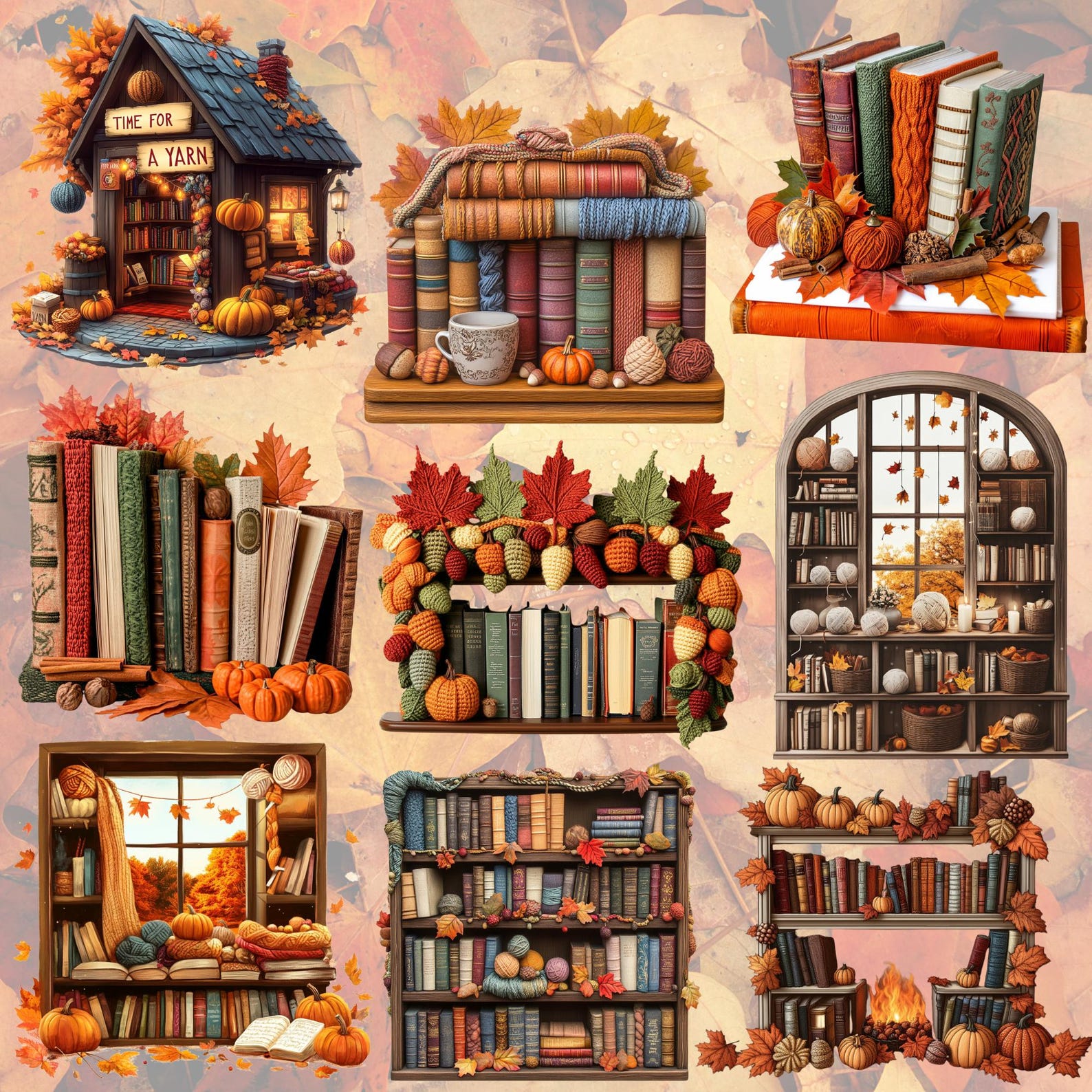 Fall Bookstore Clipart Pack, Vintage Books, Commercial Use, Watercolor ...