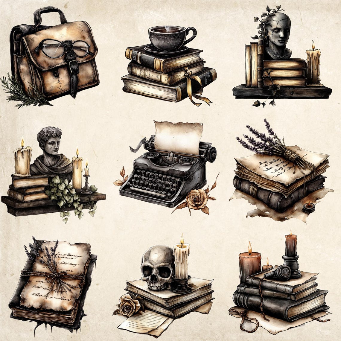 Dark Academia Clipart: Watercolor Gothic PNG Stickers (digital Download ...