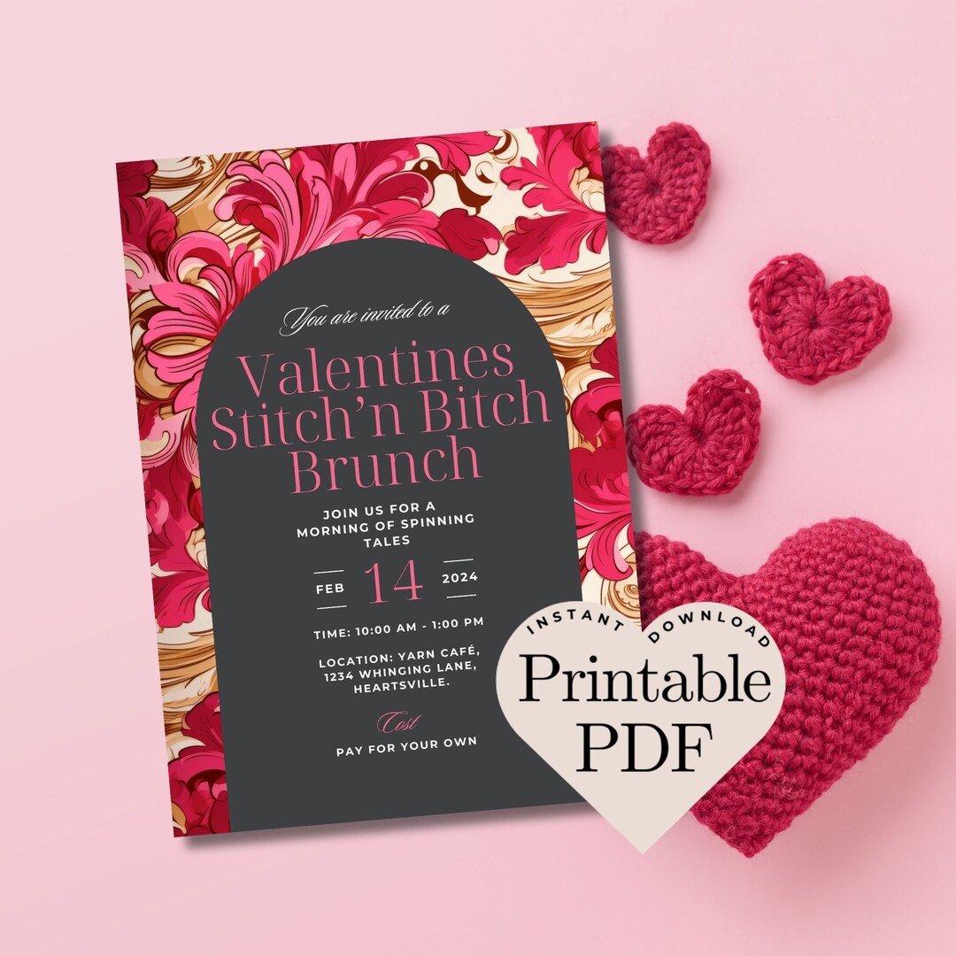 EDITABLE Valentines Day Brunch Invitation, Stitch'n Bitch Lunch Invite ...