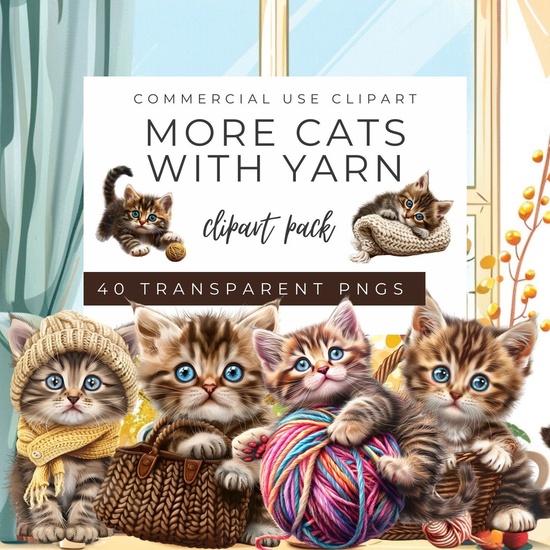 Cats With Yarn Clipart Pack | Cat Clipart | Instant Download | Digital ...