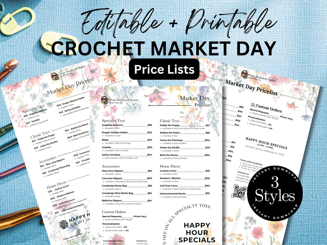 Floral Crochet Market Price List Template: Editable DIY Price Guide ...