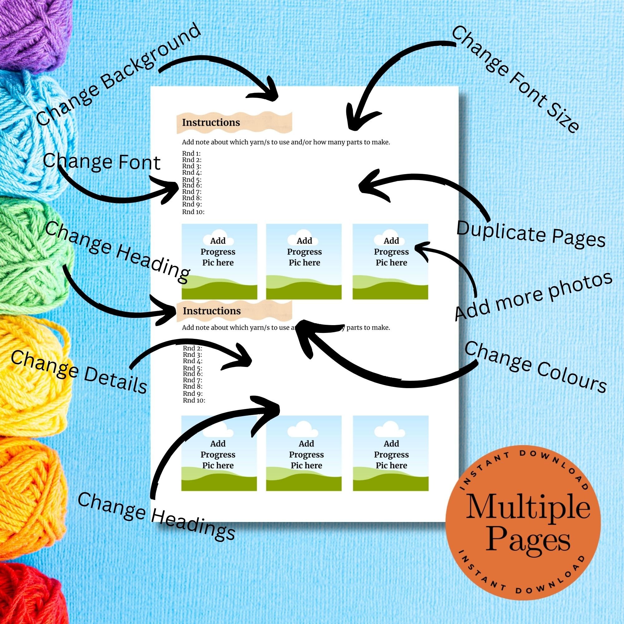 EDITABLE Pastel Crochet Pattern Template | for Crochet Businesses ...