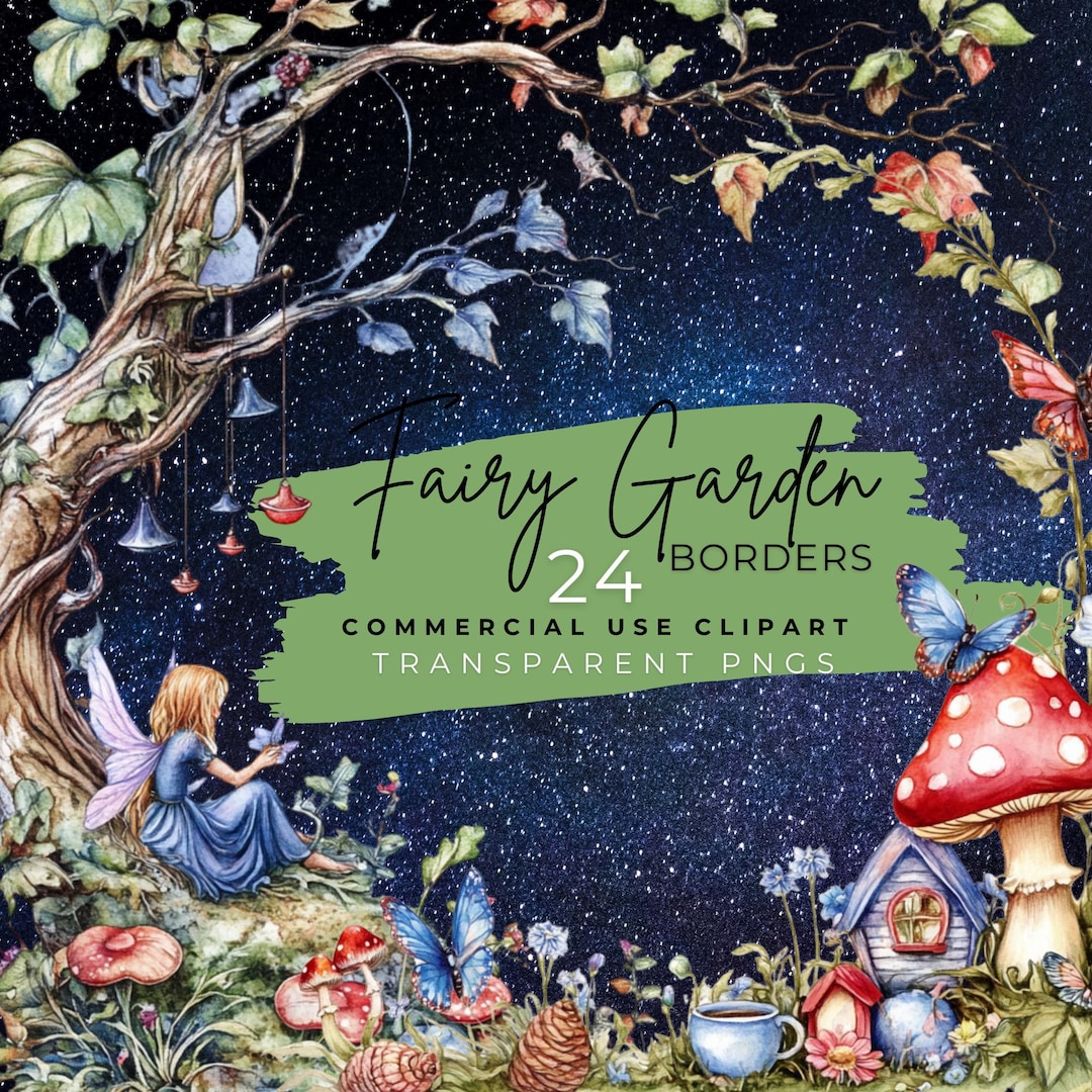 Fairy Garden Borders Clipart, Magical Watercolor Floral Elements for ...