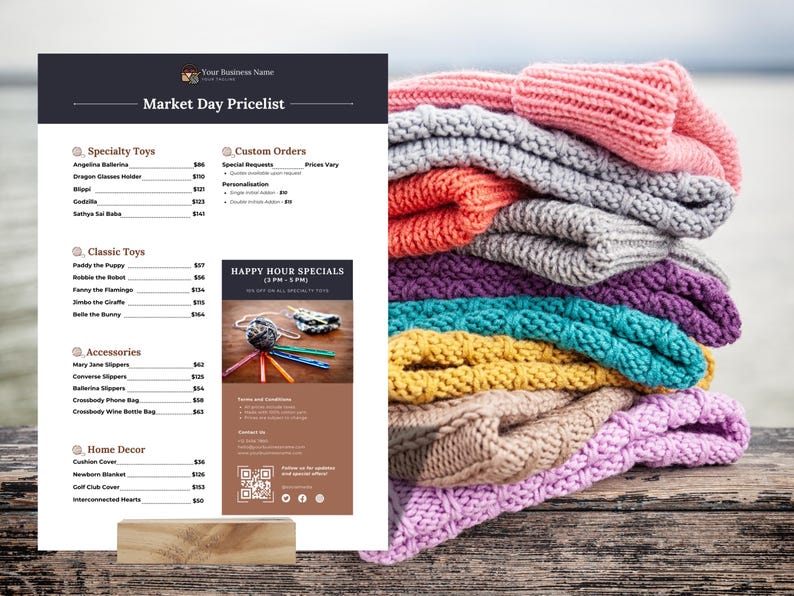 Crochet Market Price List Template: Editable Canva Edition (digital ...