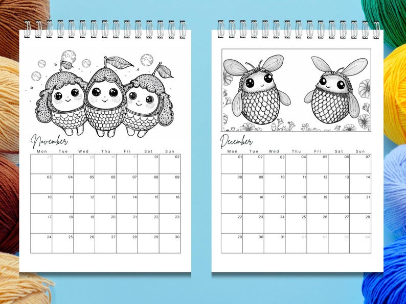 PRINTABLE & EDITABLE 2025 Coloring Pages Crochet Calendar, Advent ...