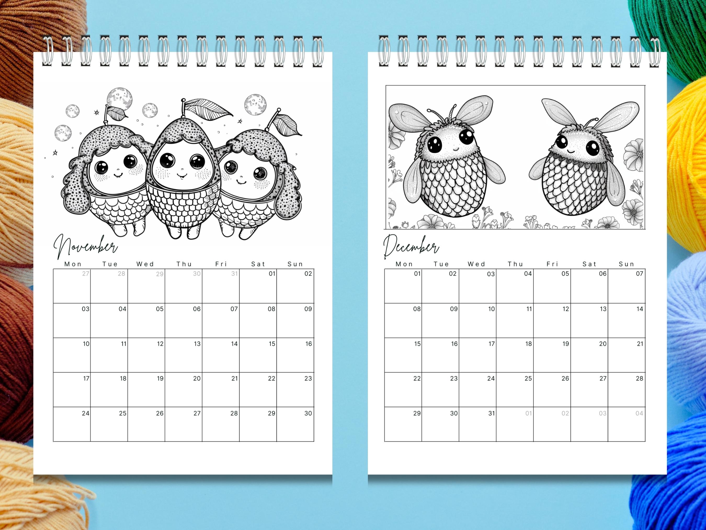 PRINTABLE & EDITABLE 2025 Coloring Pages Crochet Calendar, Advent ...