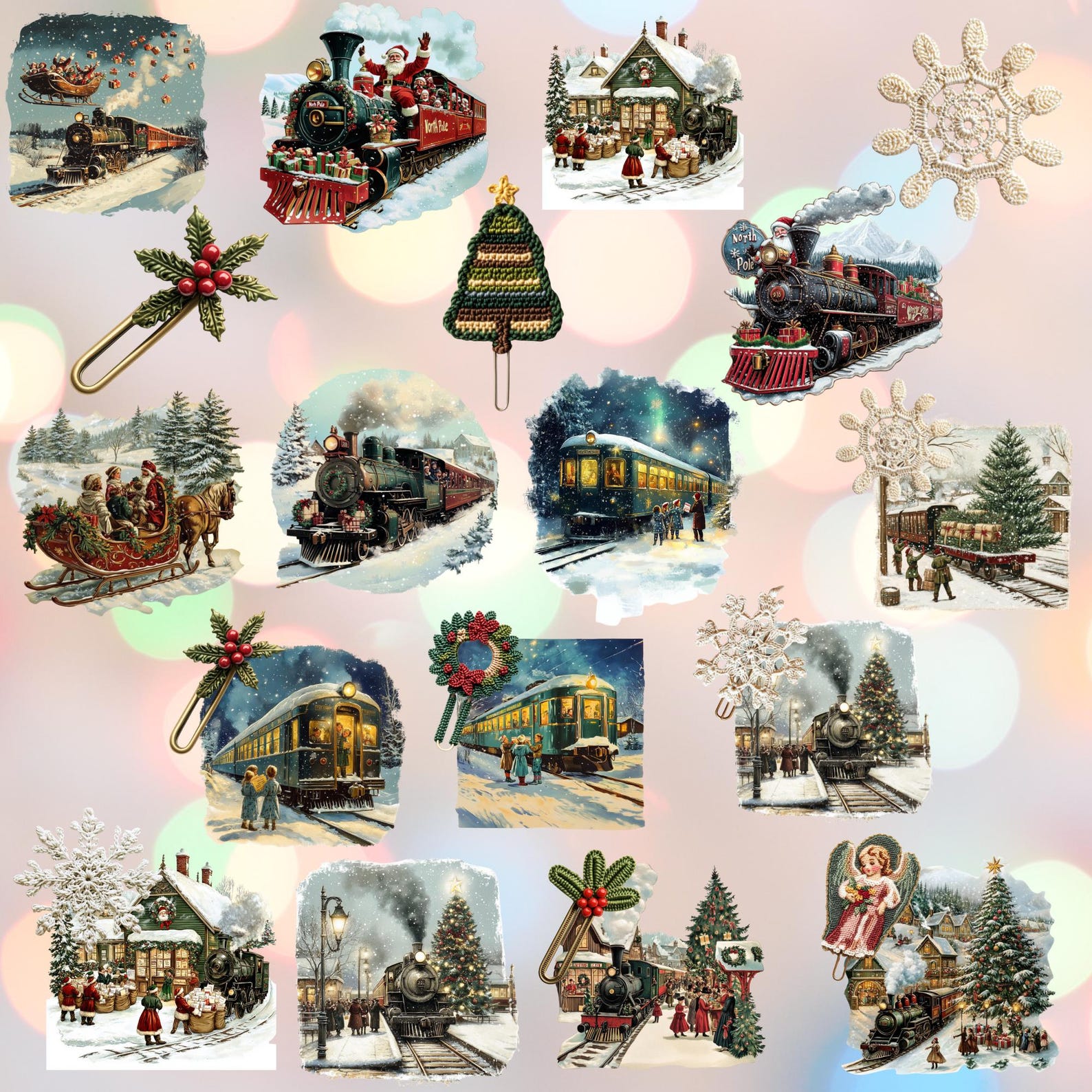 Christmas Trains Clipart Pack, Holiday Clipart, Digital Download ...