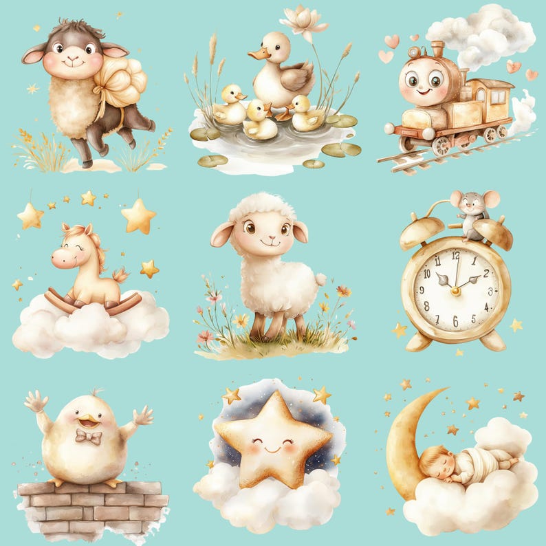 Nursery Rhymes Clipart, Watercolor Digital Download, Nursery Decor ...
