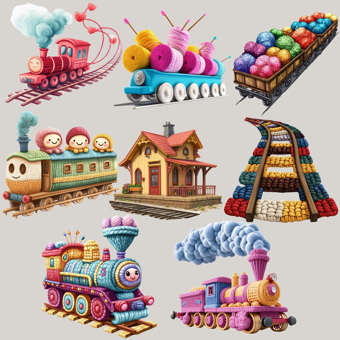 Yarn Train Clipart: 25 PNG Graphics (commercial Use) - Etsy
