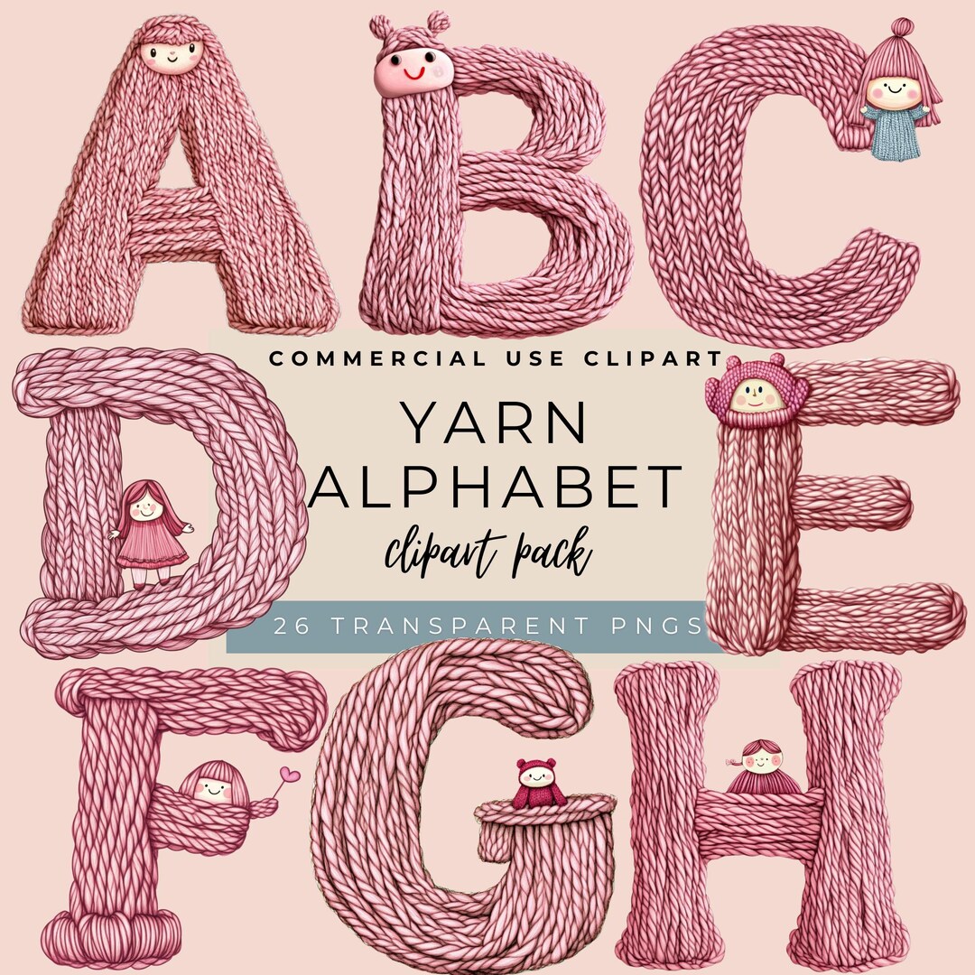 Yarn Alphabet Clipart Pack: Crochet Letters, Transparent PNG (digital ...
