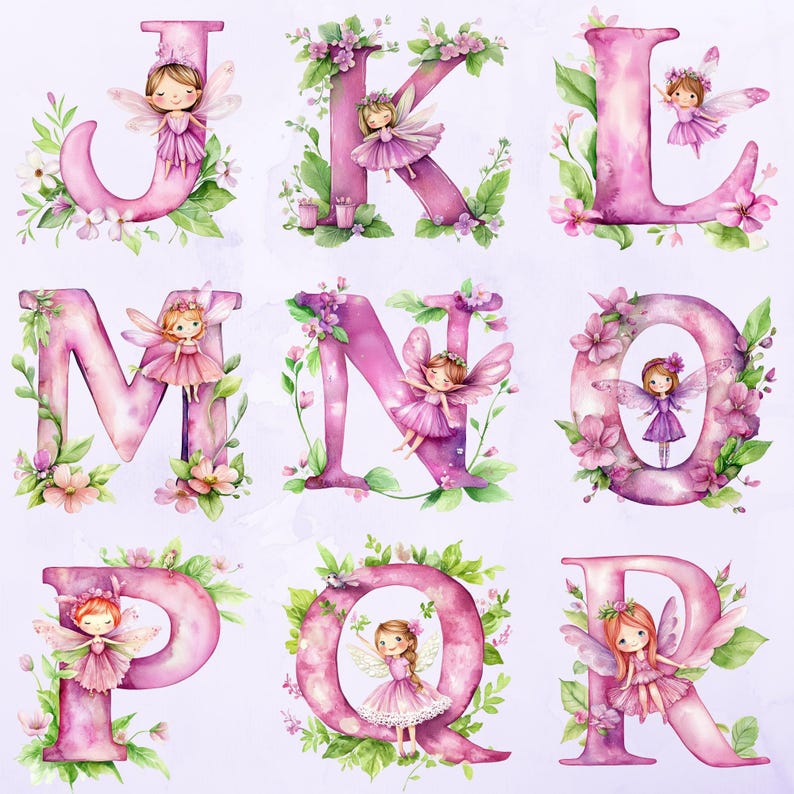 Flower Fairy Alphabet Clipart: Watercolor Fantasy Letters (digital ...