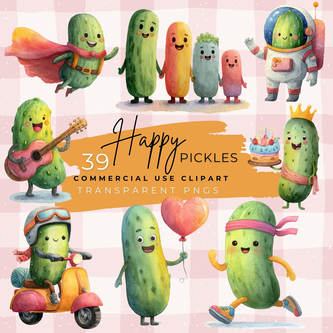 Happy Pickles Clipart, 39 Cute Cucumber Pngs, Commercial Use - Etsy