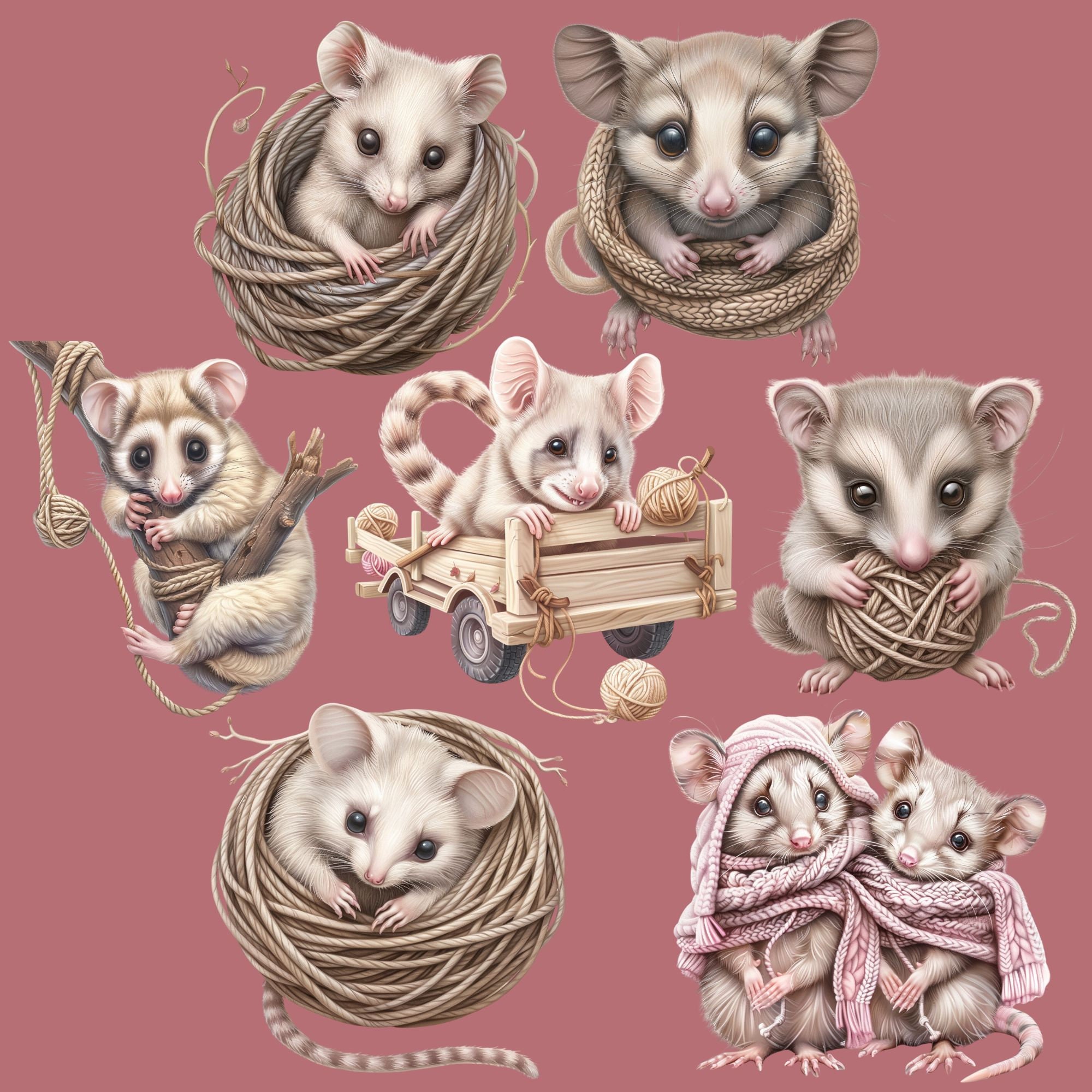 Possums With Yarn Clipart Pack, Possum Png | Digital Download | Possum ...