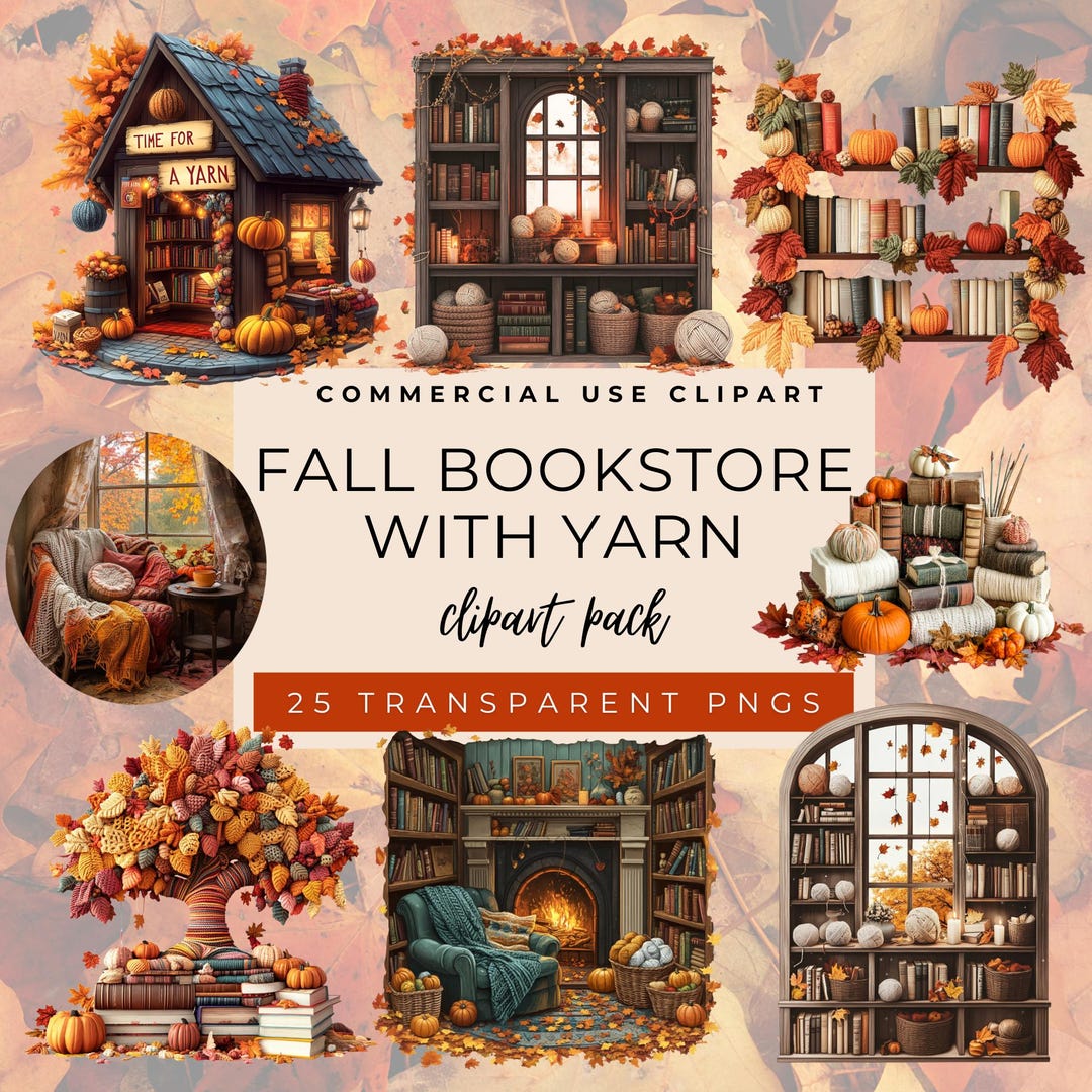 Fall Bookstore Clipart Pack, Vintage Books, Commercial Use, Watercolor ...