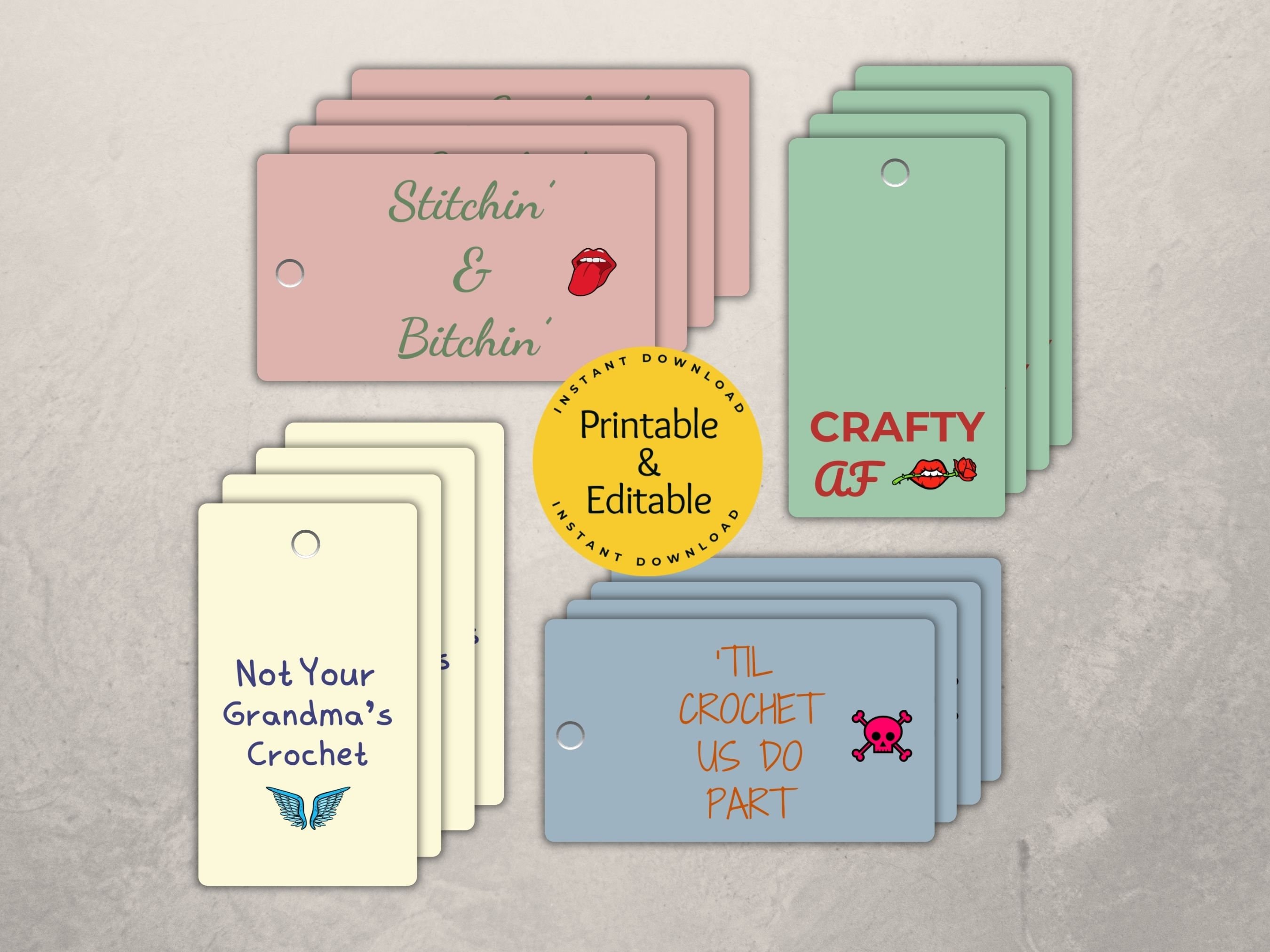 PRINTABLE + EDITABLE Sassy Crochet Gift Tags, Crochet Labels, Instant ...