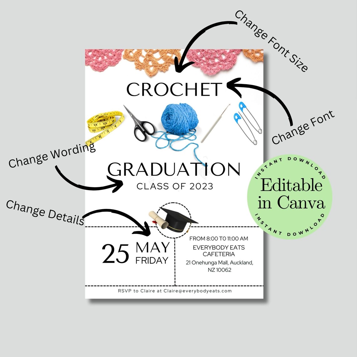 Editable Crochet Class Graduation Invitation Template (digital Download ...