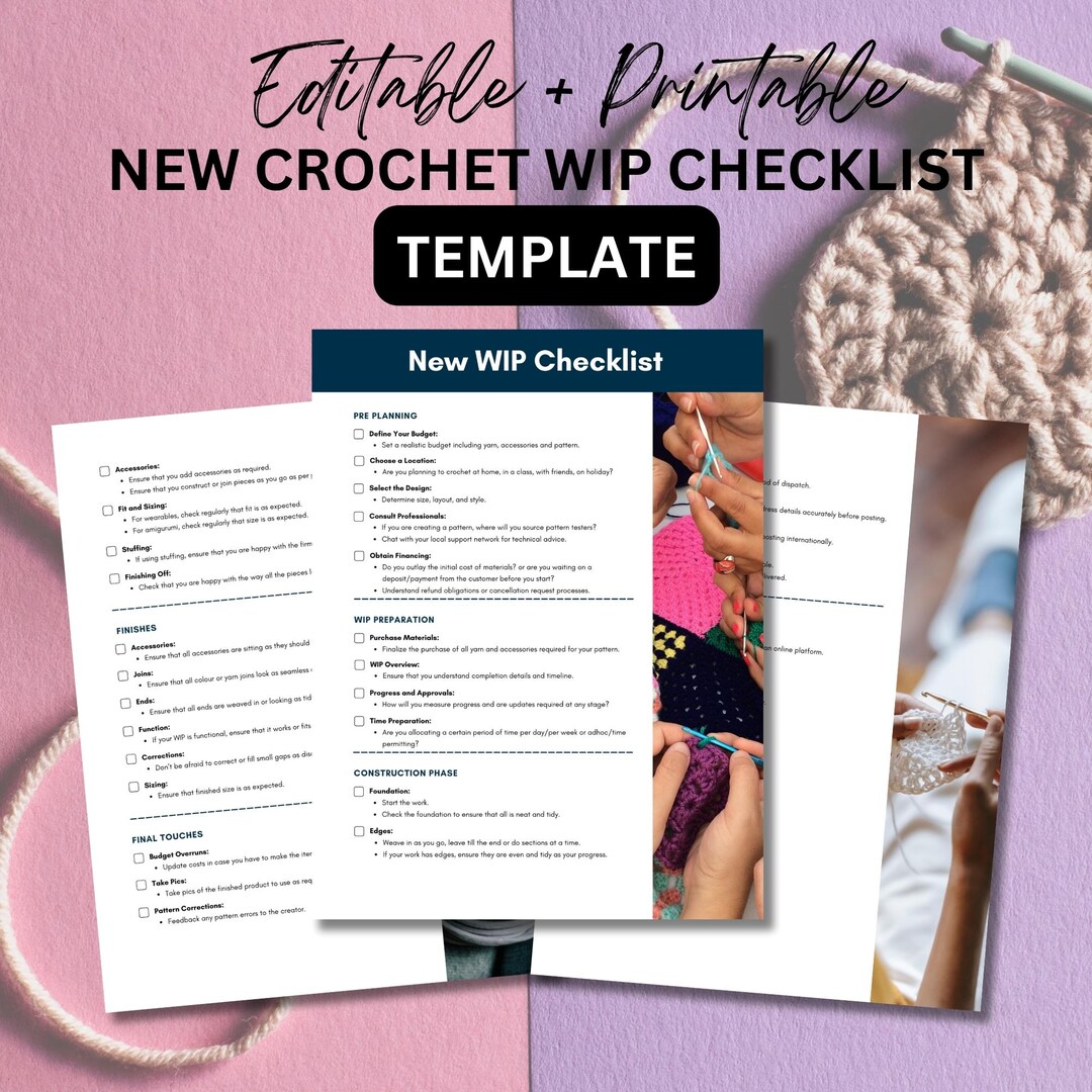 EDITABLE + PRINTABLE New WIP Checklist, Crochet Project Checklist ...