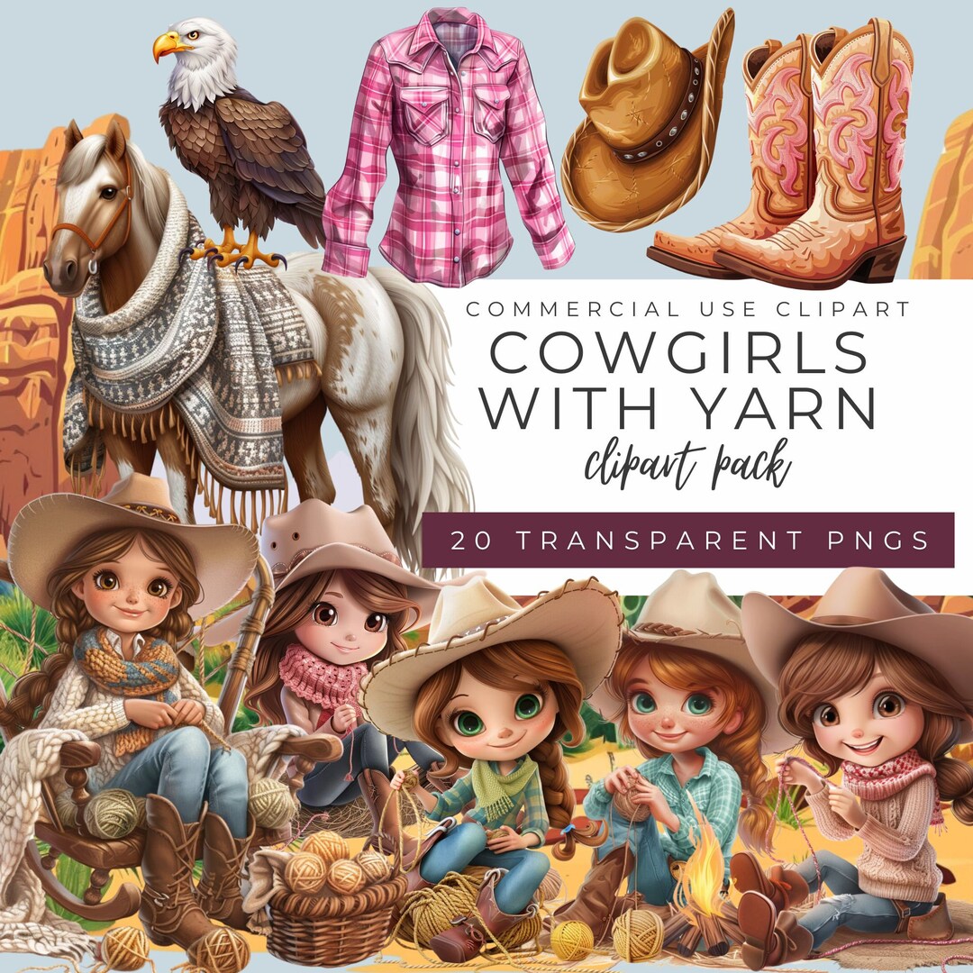 Cowgirls With Yarn Clipart Pack | Digital Download | Paper Craft ...