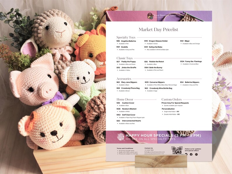 Crochet Market Price List Template: Editable Canva Edition (digital ...