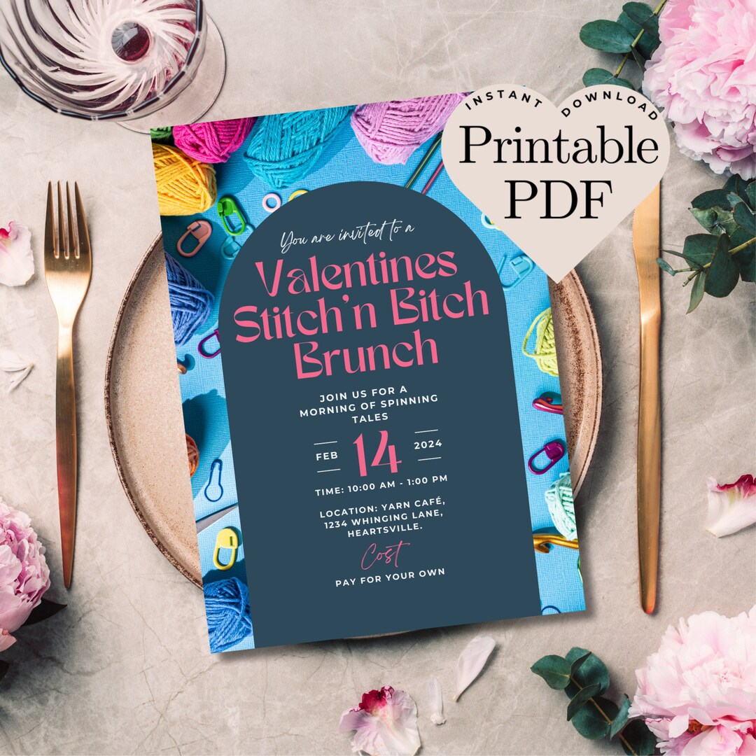EDITABLE Valentines Day Brunch Invitation, Stitch'n Bitch Lunch Invite ...