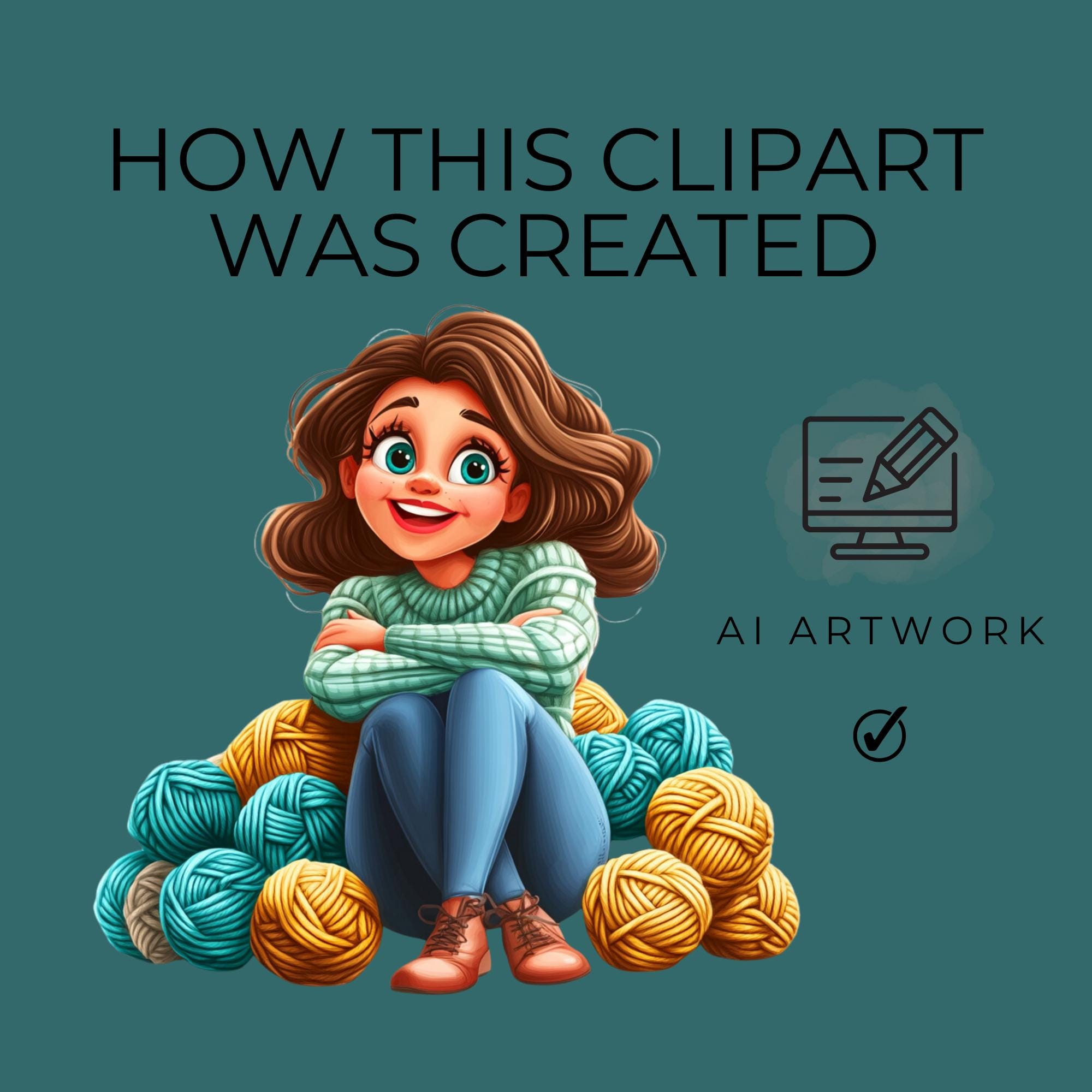 Women With Yarn Clipart Pack, Instant Download, Paper Craft, Gift for ...