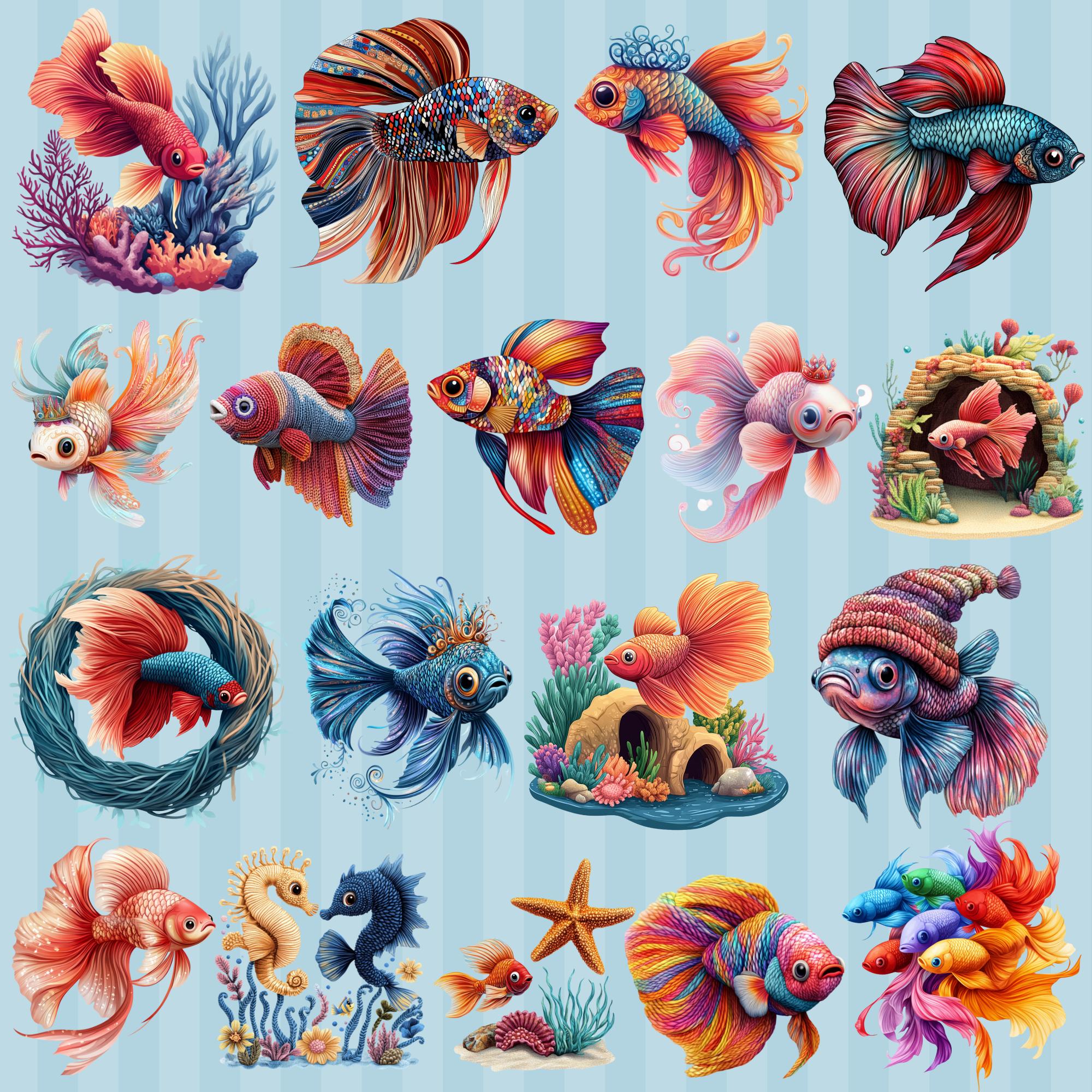 Betta Fish With Yarn Clipart Pack, Aquarium Fish Png, Sublimation ...