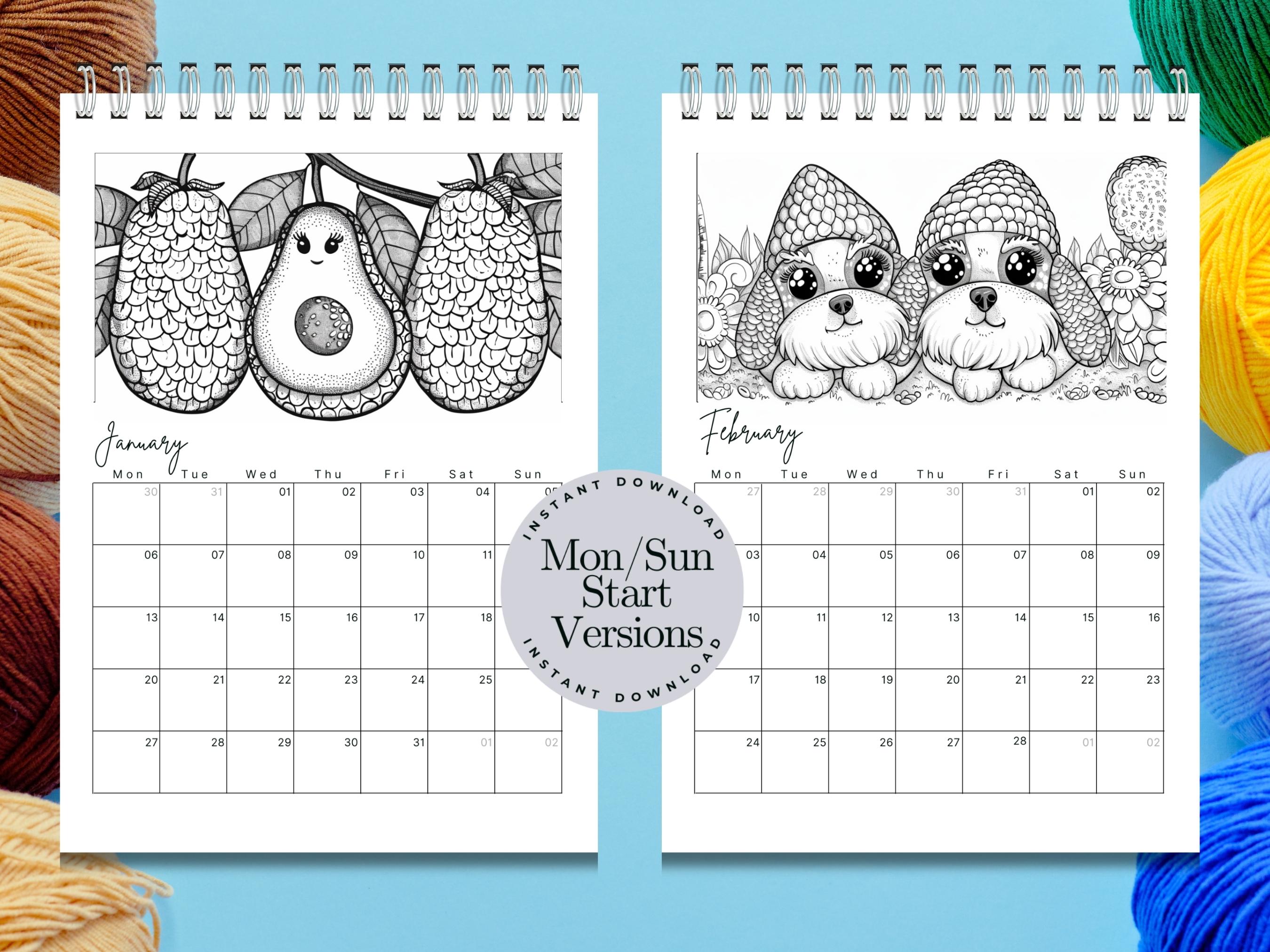 PRINTABLE & EDITABLE 2025 Coloring Pages Crochet Calendar, Advent ...