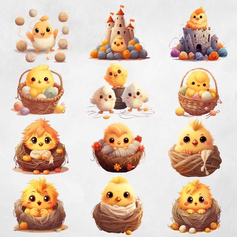 More Mini Chickens With Yarn Clipart Pack | Farm Animal Clip Art ...