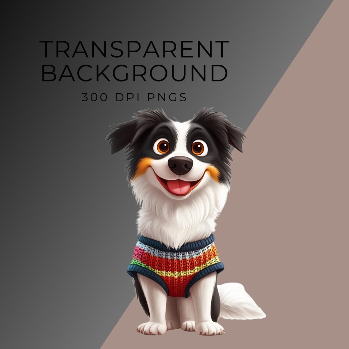 Border Collies in Knits Clipart Pack, Border Collie Png, Instant Download, Cute Dog Clipart ...