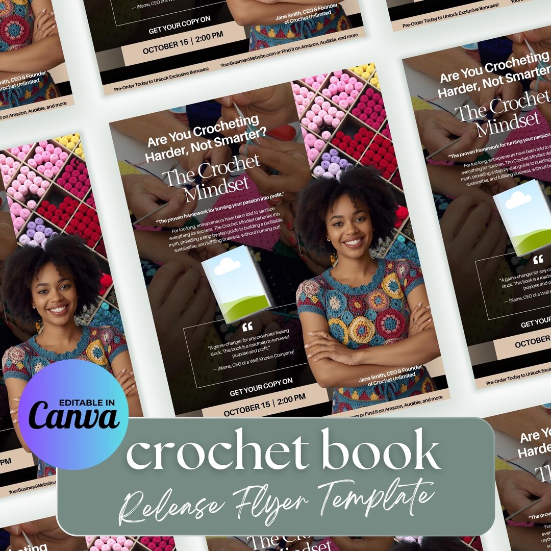 Crochet Book Release Flyer Template, Canva Editable PDF, Craft Book ...