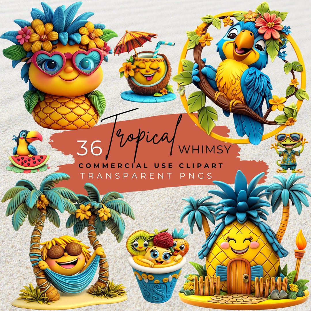 Tropical Clipart Bundle, Summer Beach Graphics, PNG Files for Digital ...