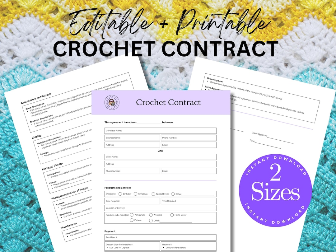 EDITABLE + PRINTABLE Crochet Contract Form, Contract Digital Download ...