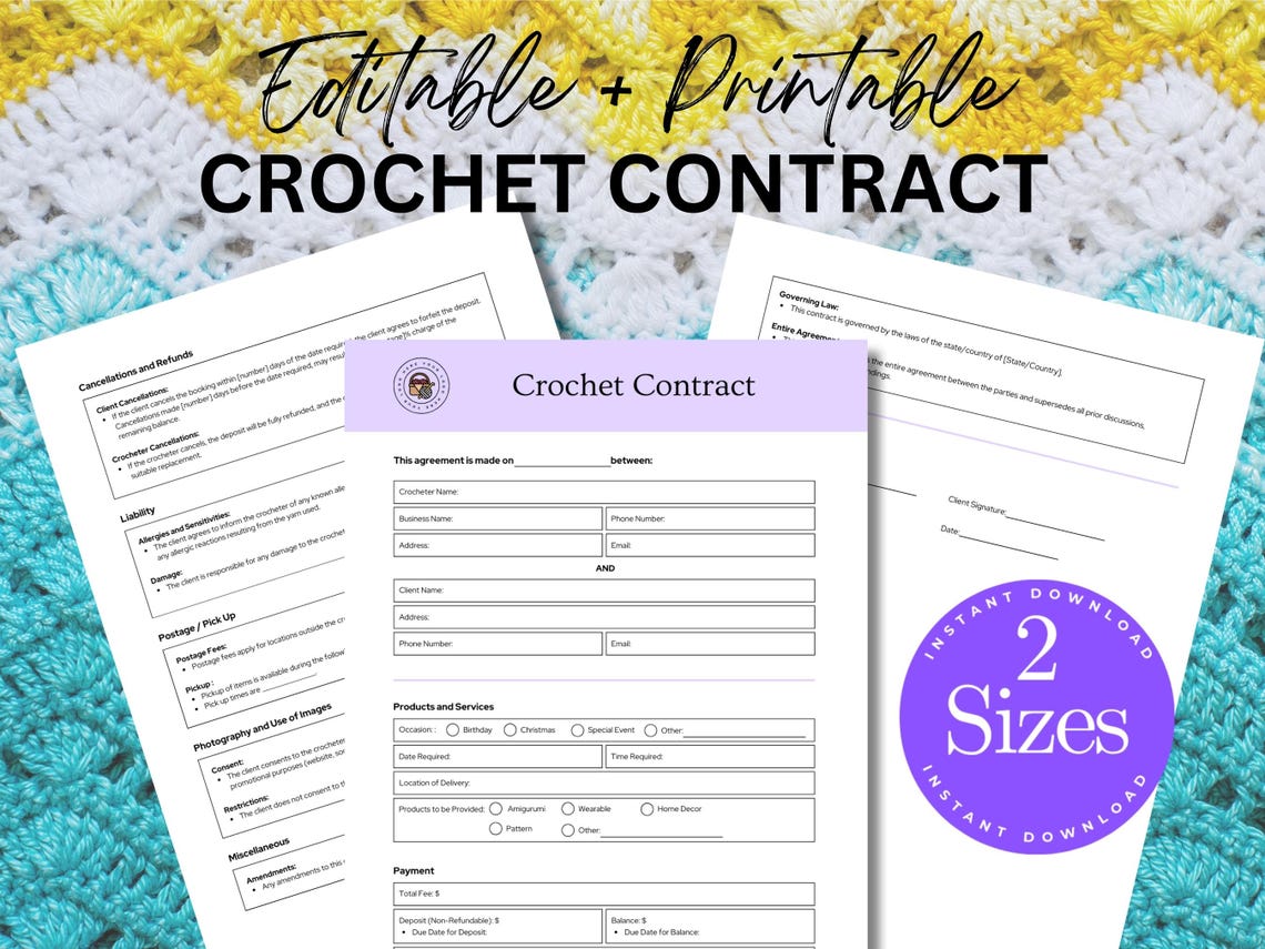 EDITABLE + PRINTABLE Crochet Contract Form, Contract Digital Download ...