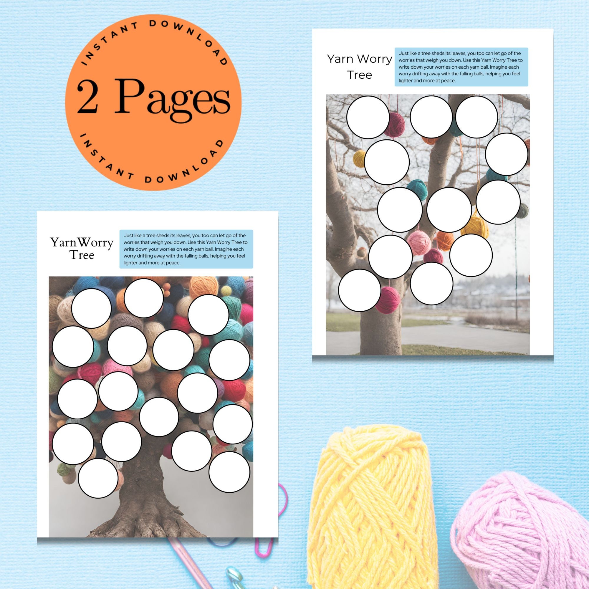 PRINTABLE Yarn Worry Tree Worksheets | Crochet Worry Tree | Yarn ...