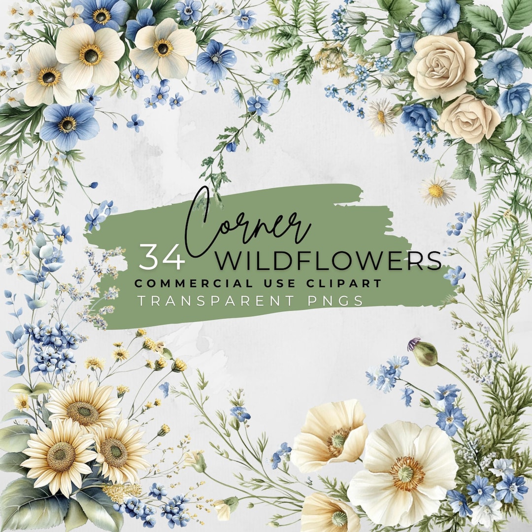 Wildflower Clipart Bundle, Watercolor Floral Elements, Digital Download ...