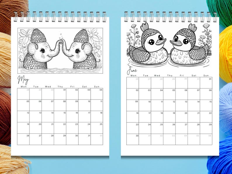 PRINTABLE & EDITABLE 2025 Coloring Pages Crochet Calendar, Advent ...