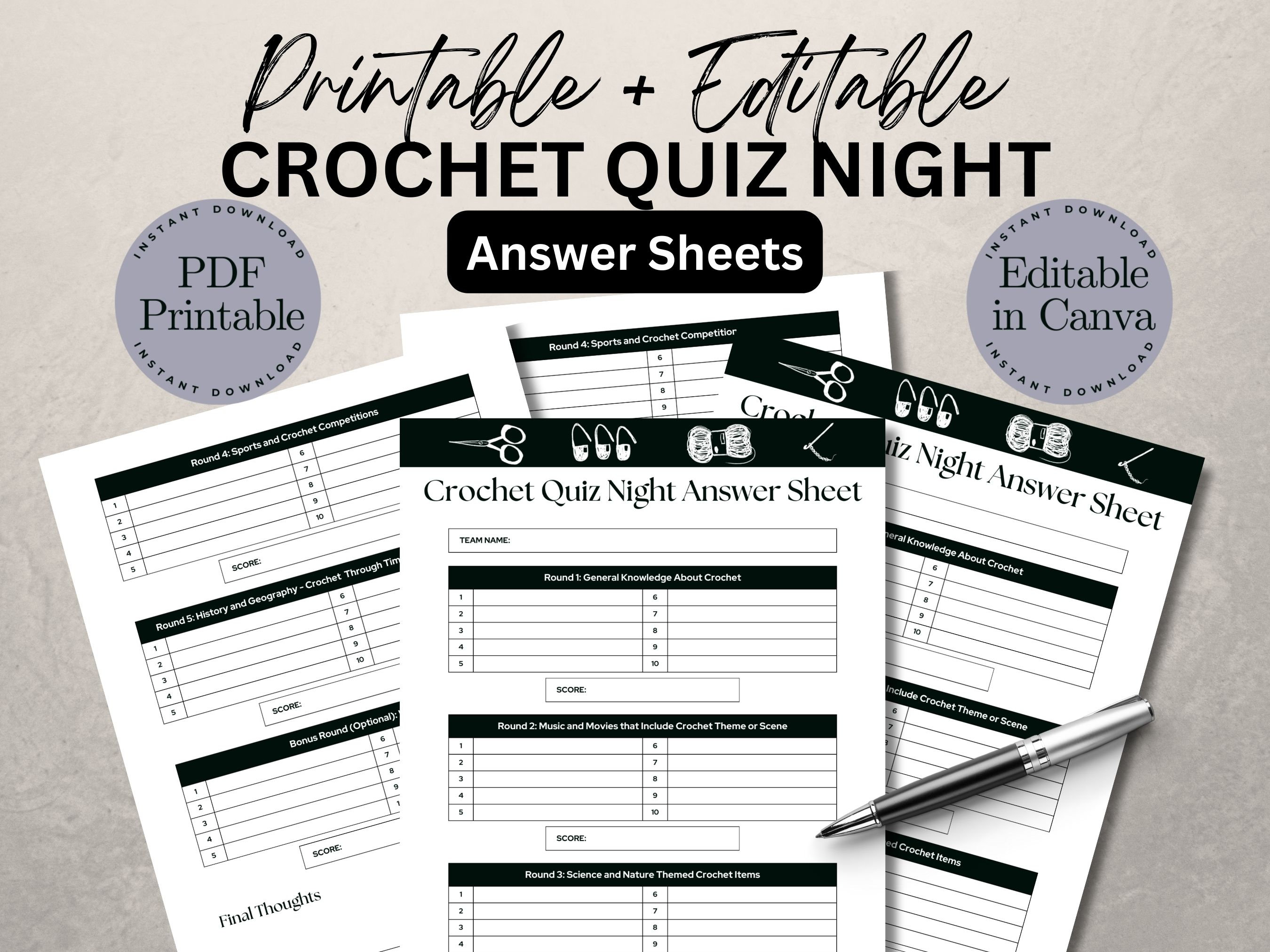 Crochet Quiz Night Answer Sheets: Printable Trivia (PDF) - Etsy