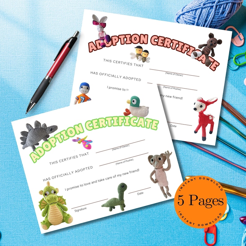 PRINTABLE Plush Adoption Certificate | Instant Download PDF | Whimsical ...