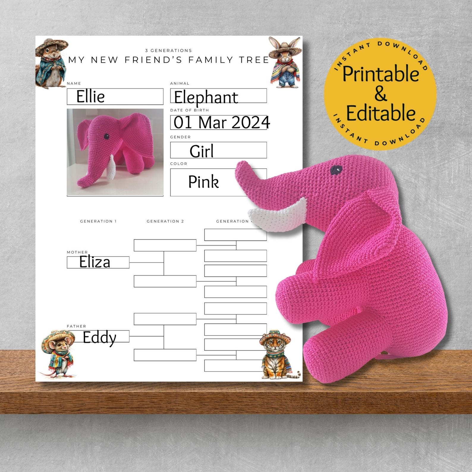 EDITABLE + PRINTABLE Amigurumi Friend Family Tree Template - Mexi ...