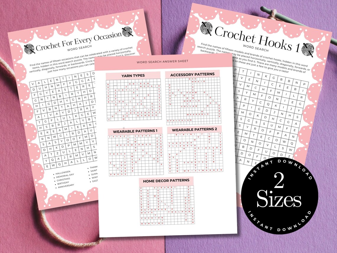 PRINTABLE + EDITABLE Crochet Word Search Sheets - Fancy Edition ...