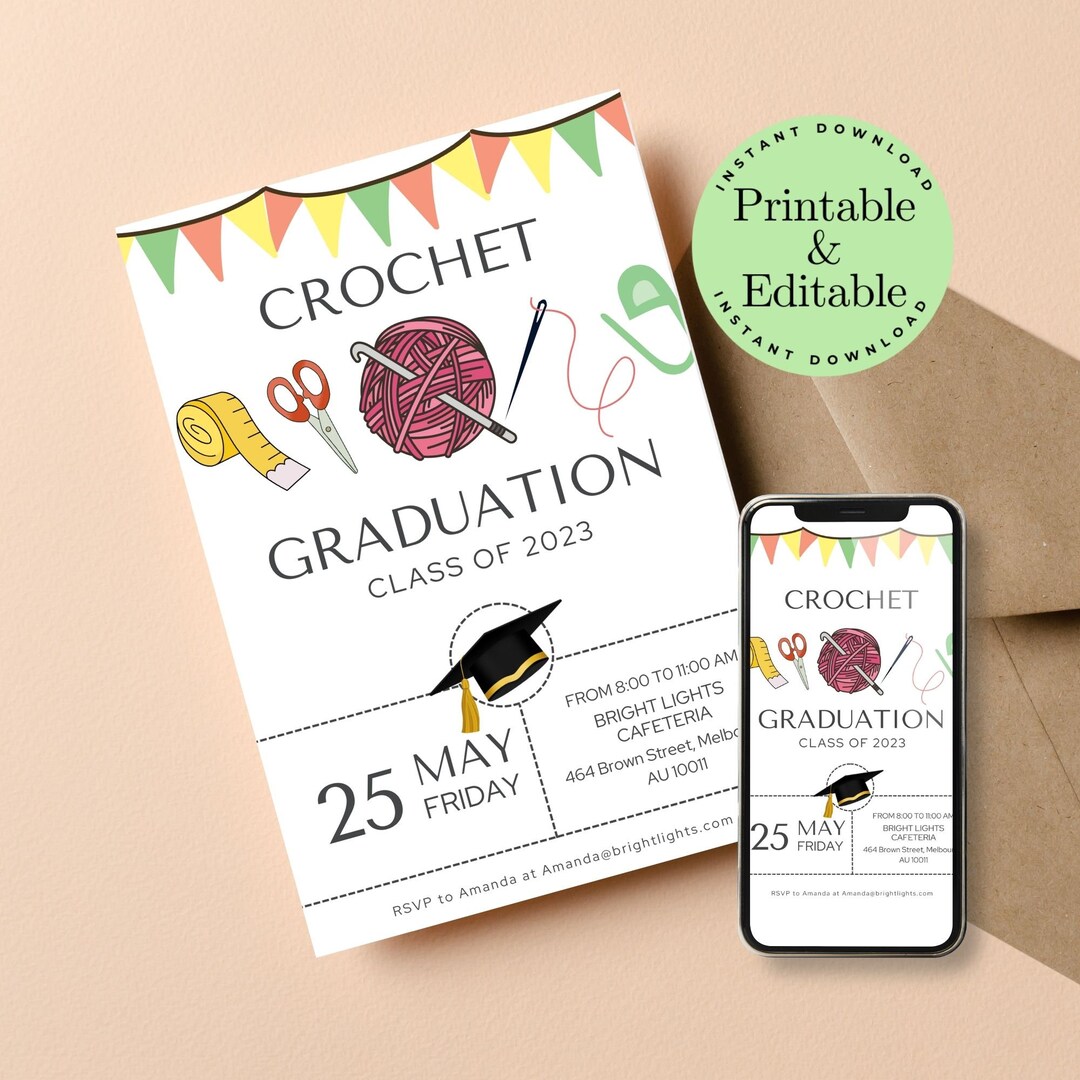 EDITABLE Crochet Class Graduation Invite Template | for Crochet ...