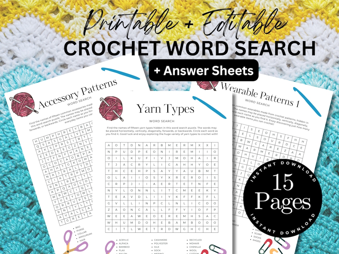 PRINTABLE + EDITABLE Crochet Word Search Sheets - Canva Edition ...